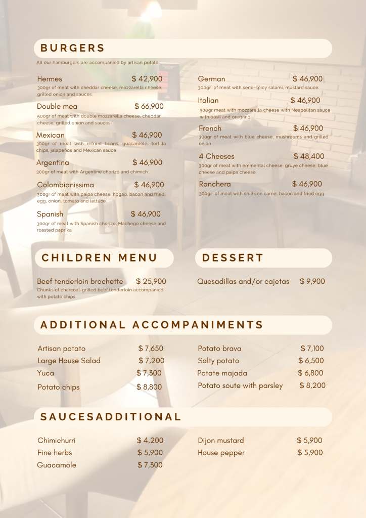 Menú en Inglés – Hermes Carnes y Parrilla